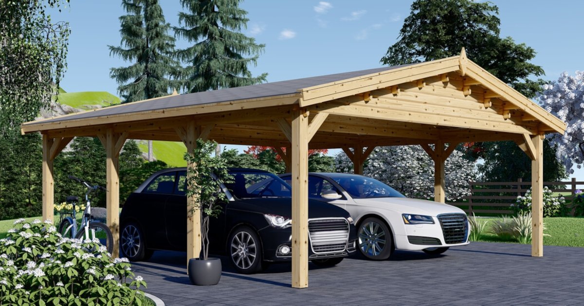 Houten overkapping voor 1-2 autos van Pineca.nl