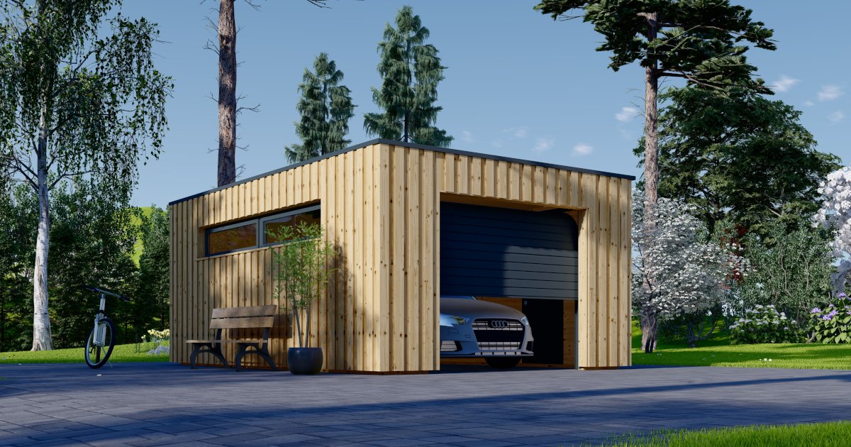 Houten garages met plat dak met verschillende afmetingen