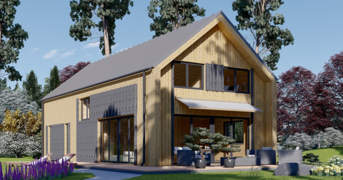 Modern prefab houten huis met een eigentijdse stijl