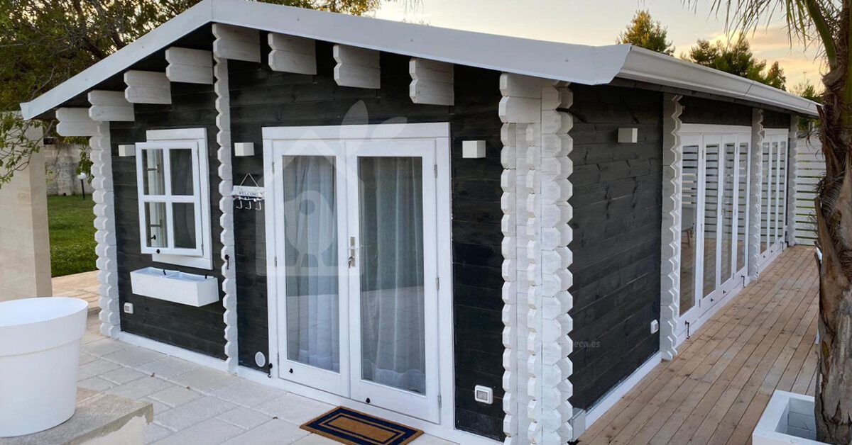 Prefab houten tuinhuis MARINA (Geïsoleerd PLUS, 44+44 mm), 8x6 m, 48 m²